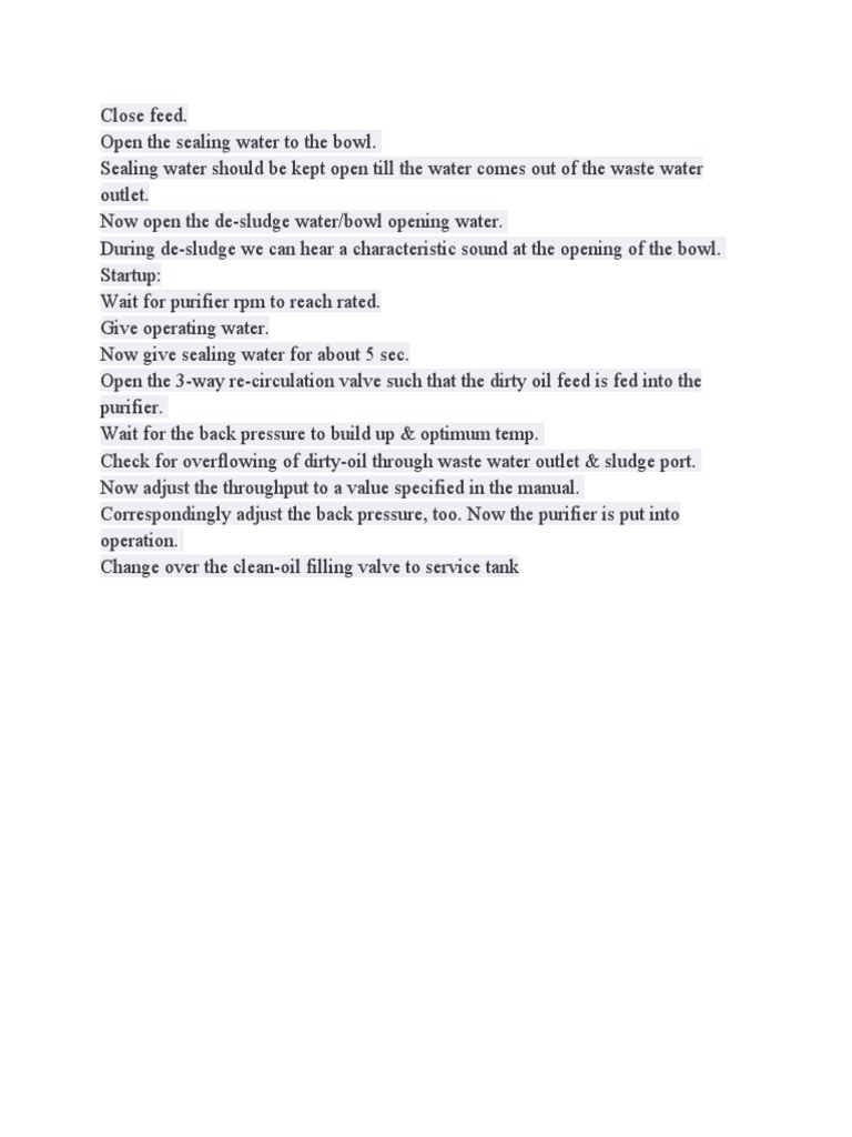Purifier Manual Desludge | PDF