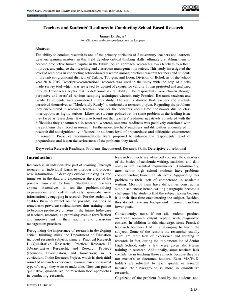 Teacher and Student Research Readiness | PDF | Methodology ...
