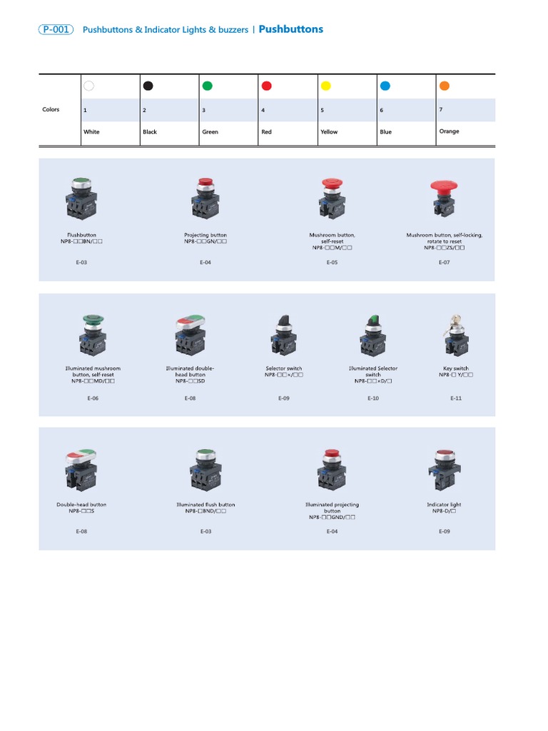 NP8 22mm PushbuttonCompound Models Sample | PDF | Color | Electrical Engineering