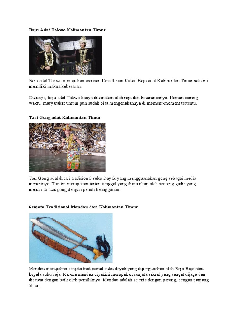 Baju Adat Takwo Kalimantan Timur | PDF | Seni | Sejarah