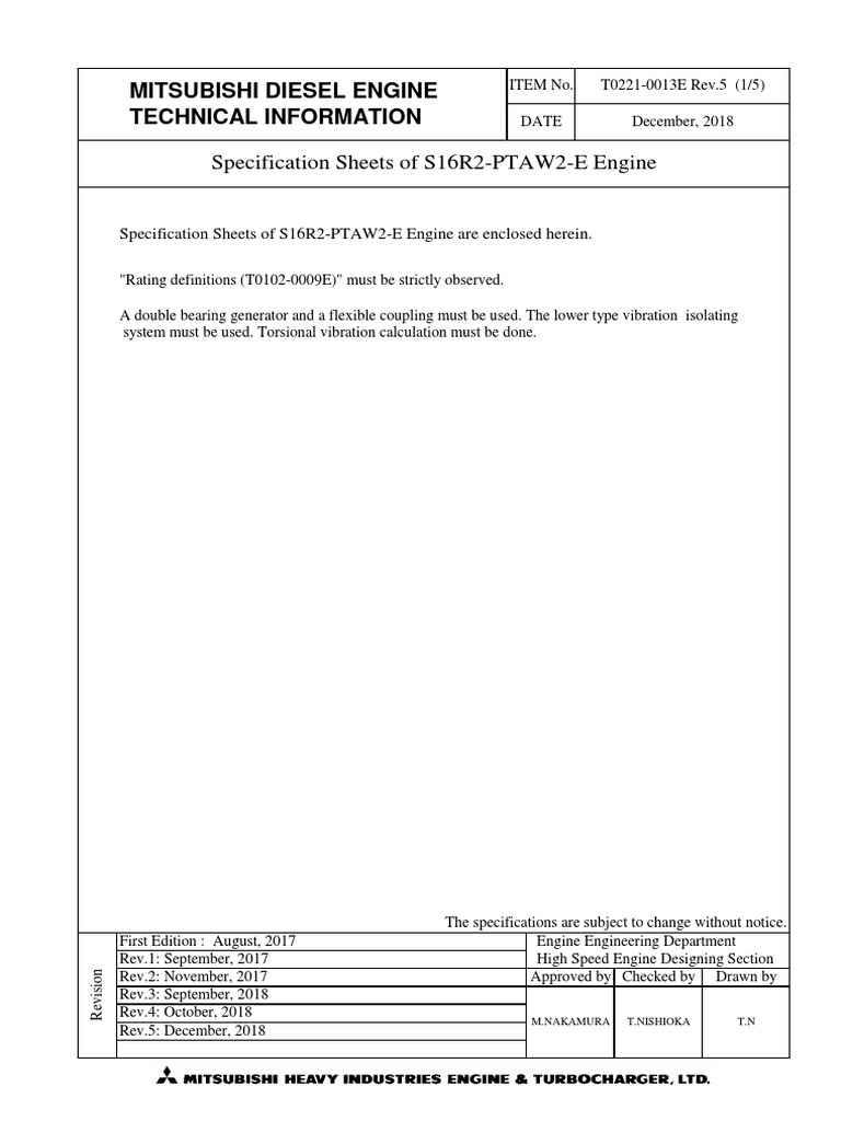 T0221 0013E-Rev.5 S16R2 PTAW2 E-50Hz | PDF | Horsepower | Engines