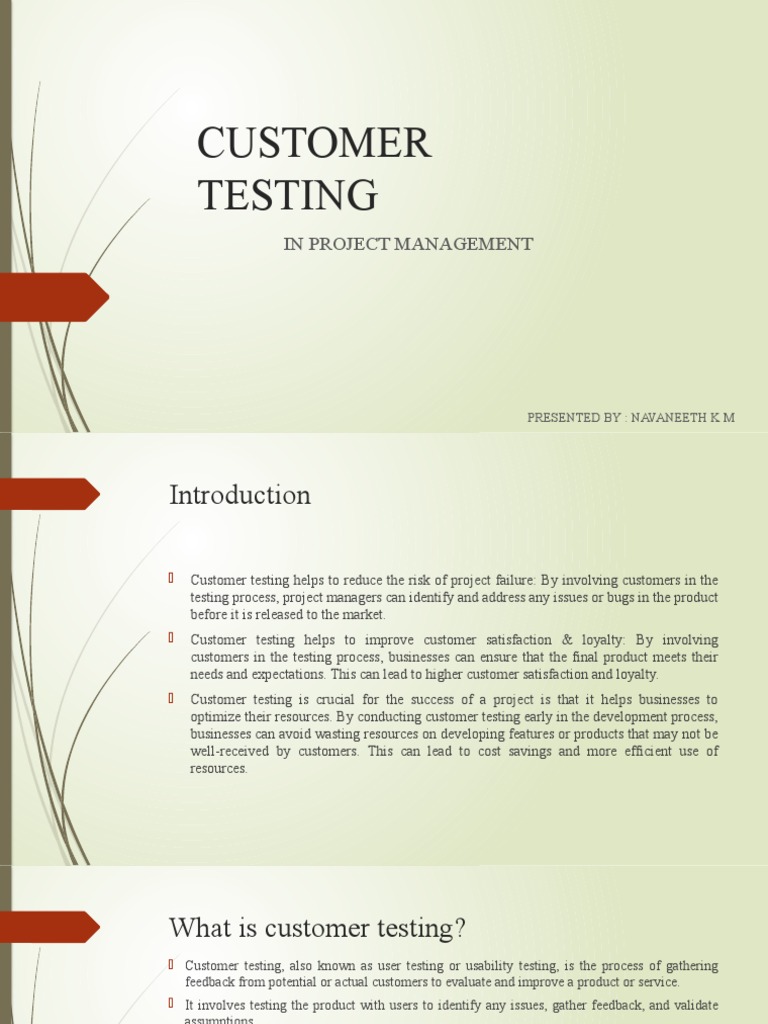 CUSTOMER TESTING For Project Management | PDF | Usability | Software ...