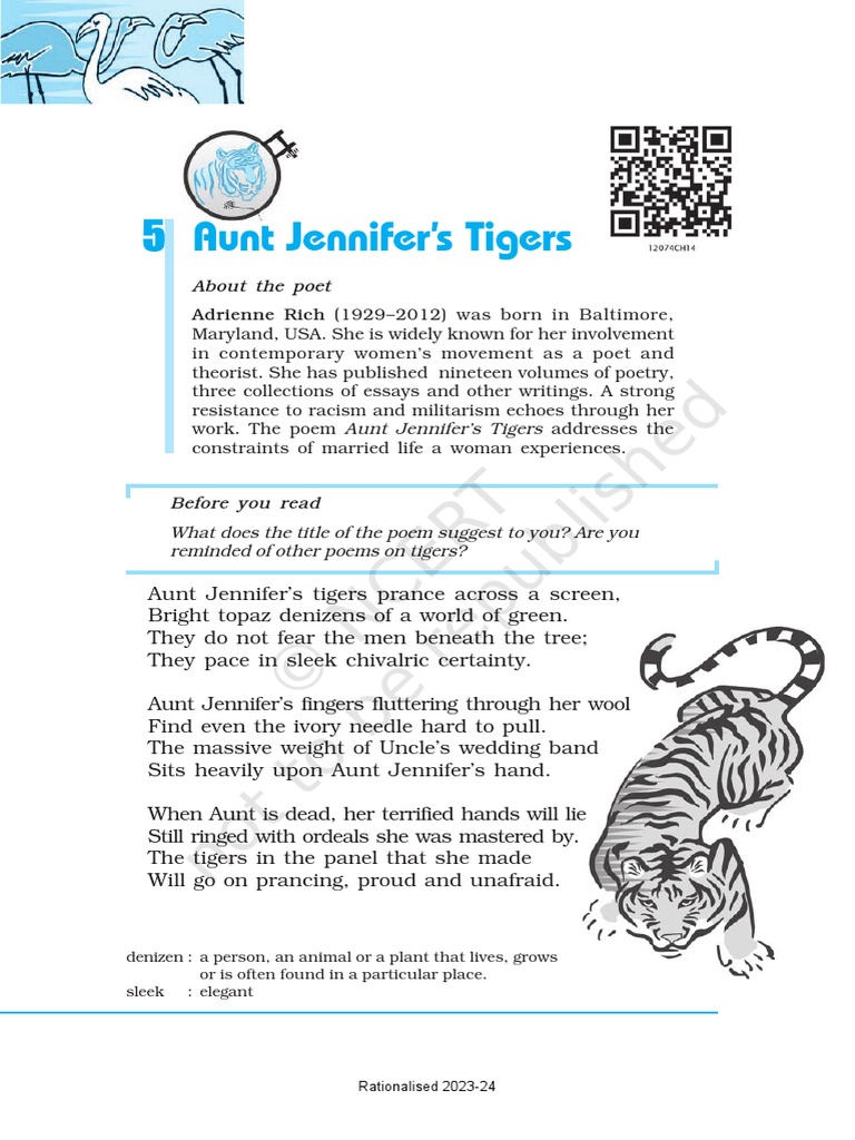 Aunt Jennifer's Tigers: A Poetic Analysis | PDF | Poetry