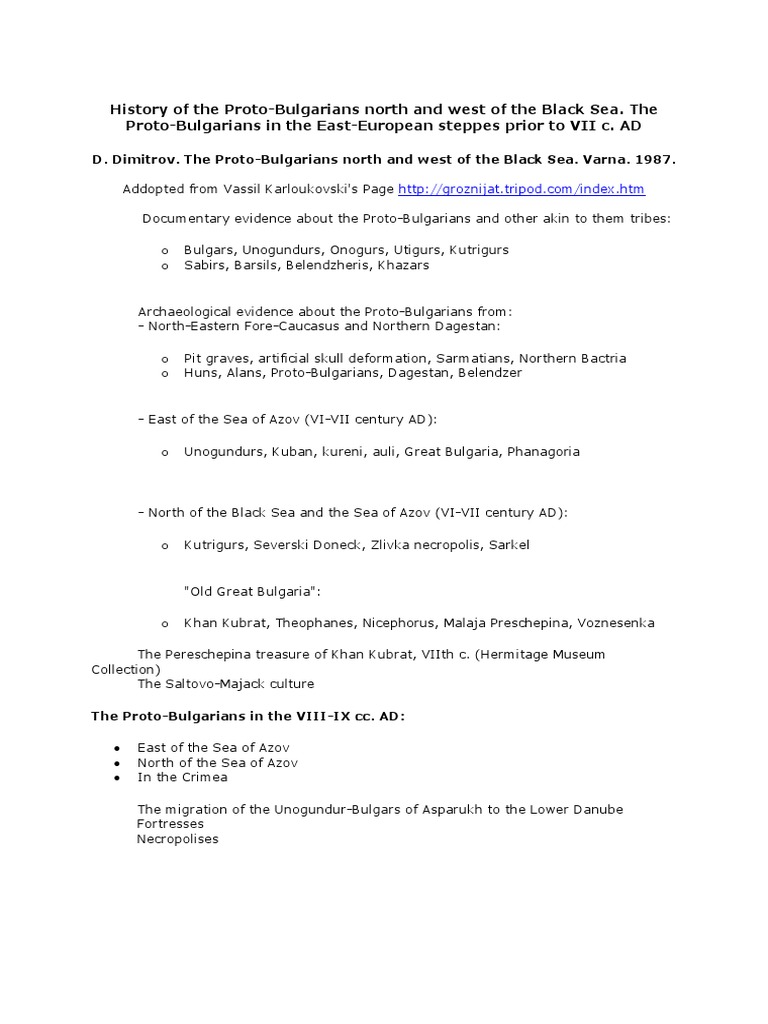 History of The Proto-Bulgarians North and West of The Black Sea. | PDF ...