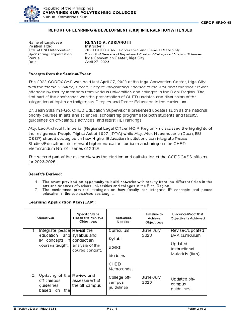 Learning Devt CODDCCAS | PDF | Curriculum | Learning