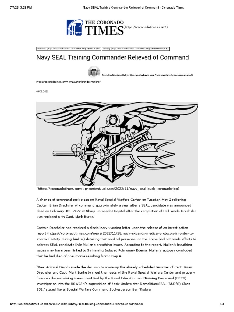 Navy Seal Training Commander Relieved of Command - Coronado Times | PDF
