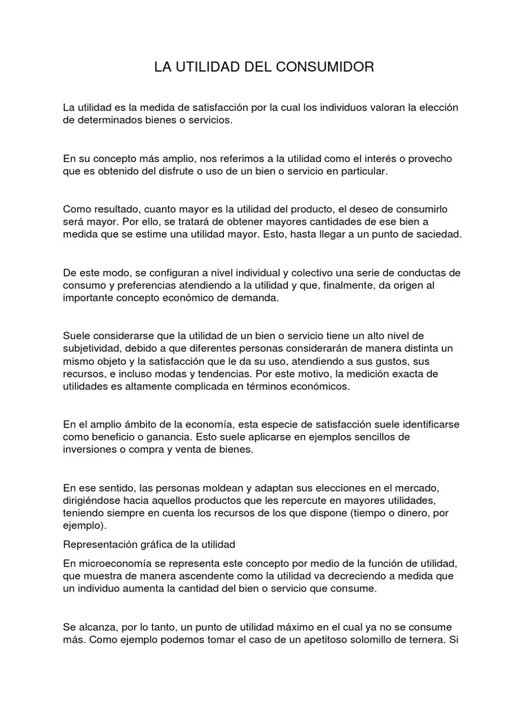 La Utilidad Del Consumidor | PDF | Utilidad | Utilidad marginal