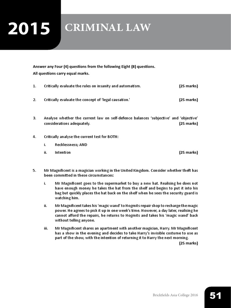 Pyq Criminal Law Y1 2015 | PDF | Justice | Crime & Violence