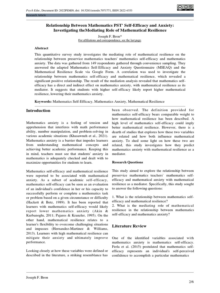 Math Self-Efficacy, Anxiety, Resilience | PDF | Self Efficacy | Errors ...