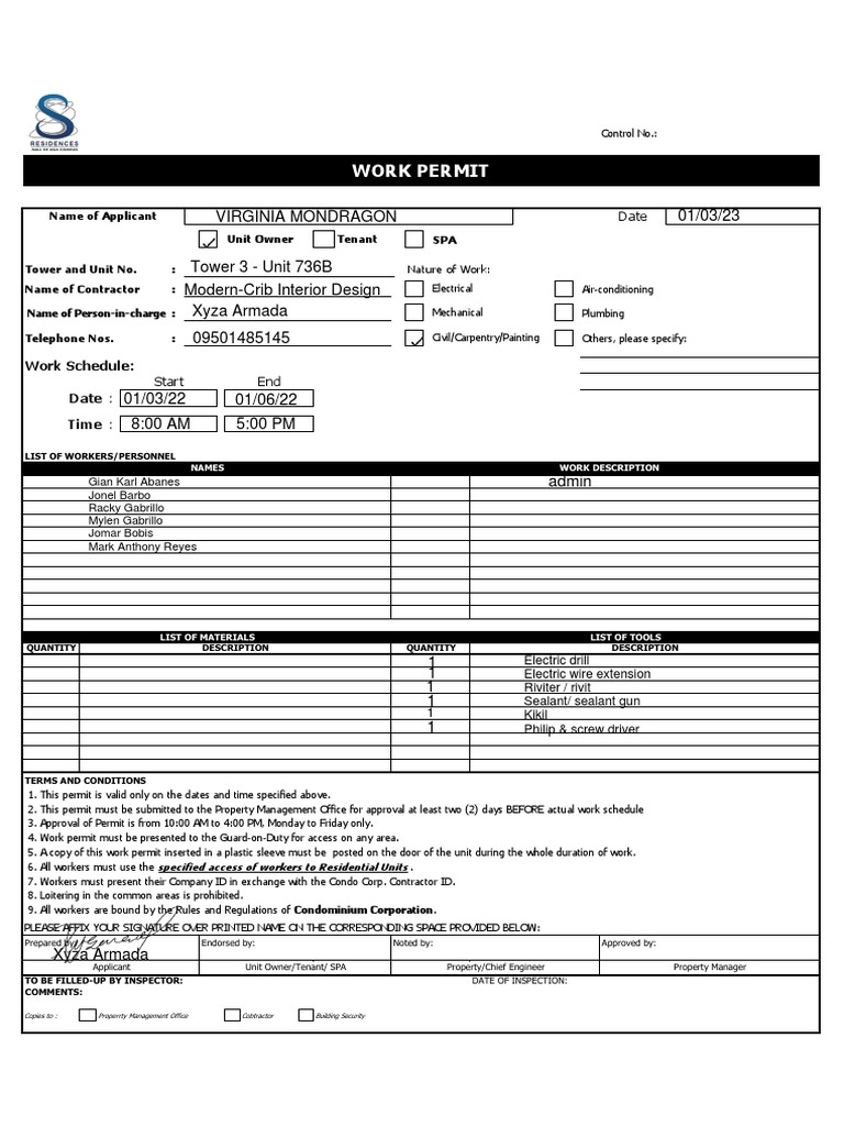 WORK PERMIT Jan3 | PDF | Property Management | Condominium