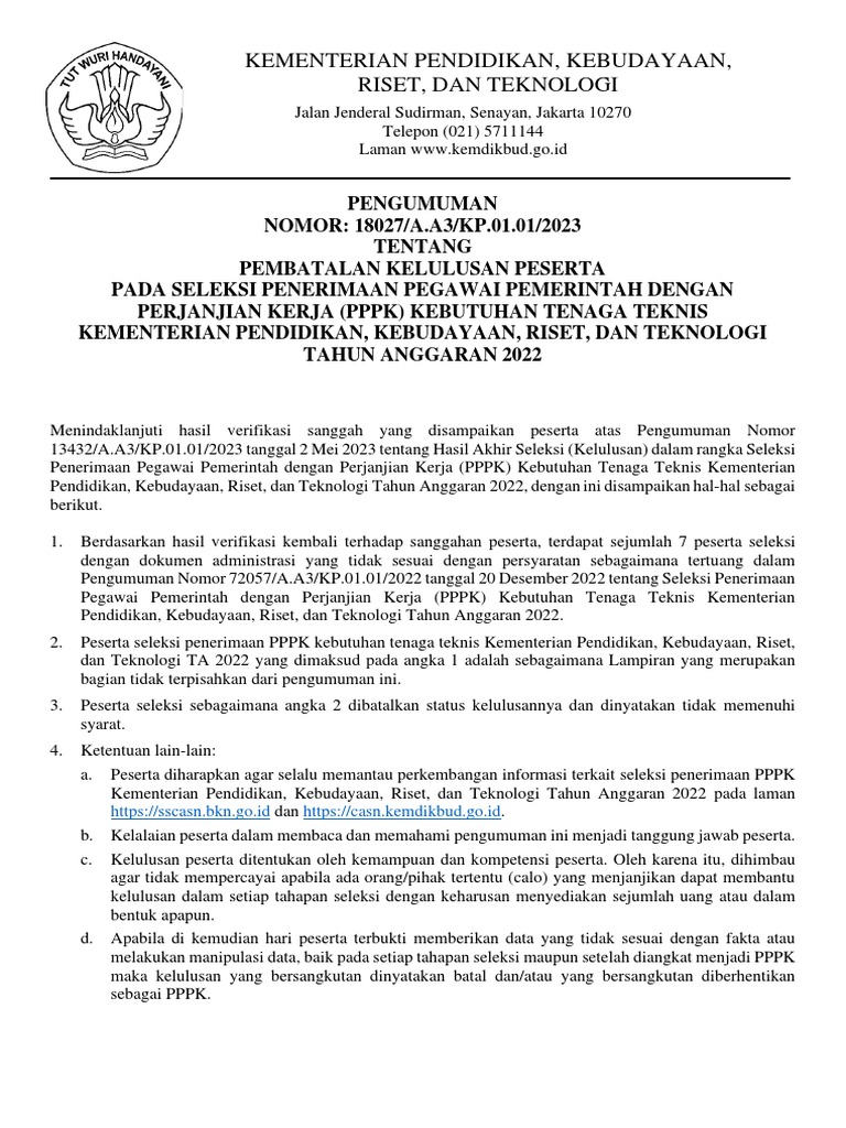 Pengumuman Pembatalan Kelulusan | PDF