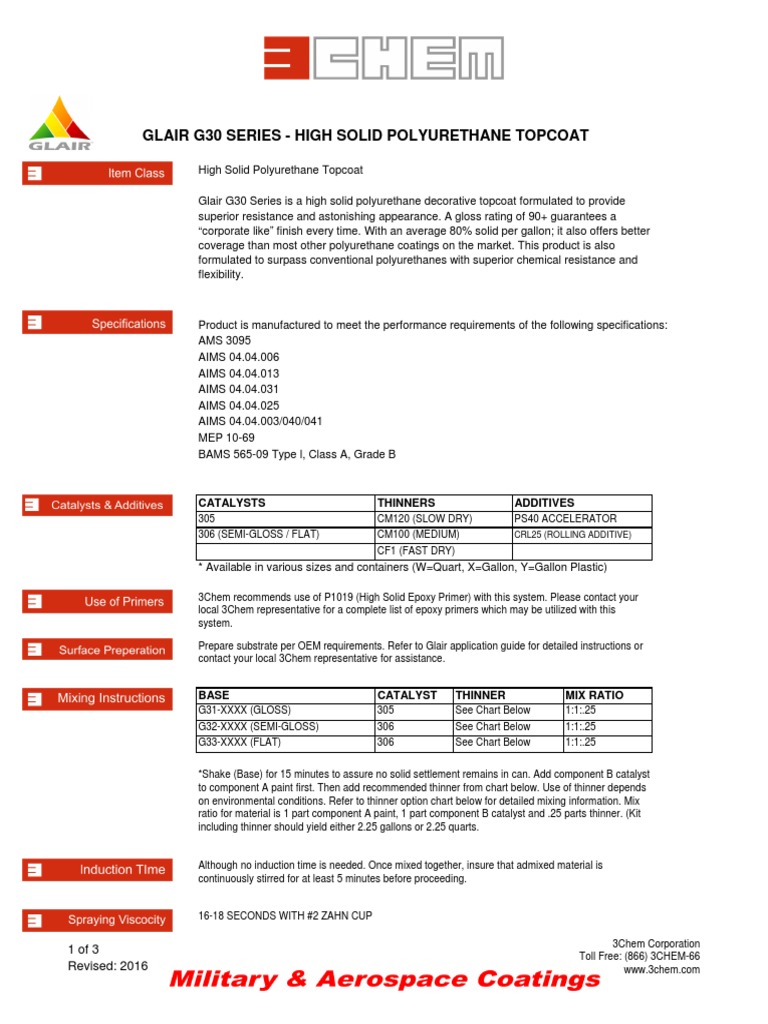 Glair G30 Series Tech Data Sheet 2017 PB | PDF | Paint | Polyurethane