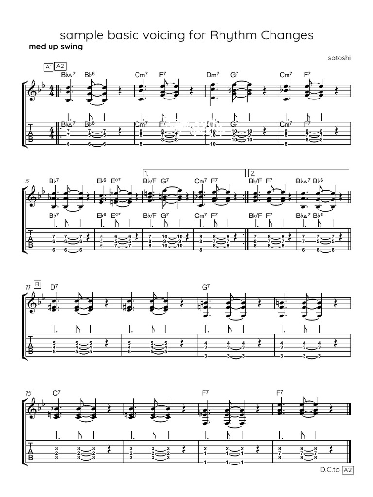 Sample Basic Guitar Voicing For Rhythm Changes | PDF