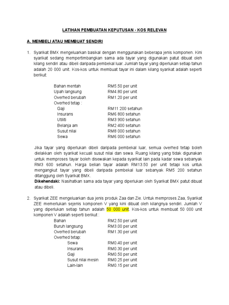 Latihan Pembuatan Keputusan - Kos Relevan | PDF