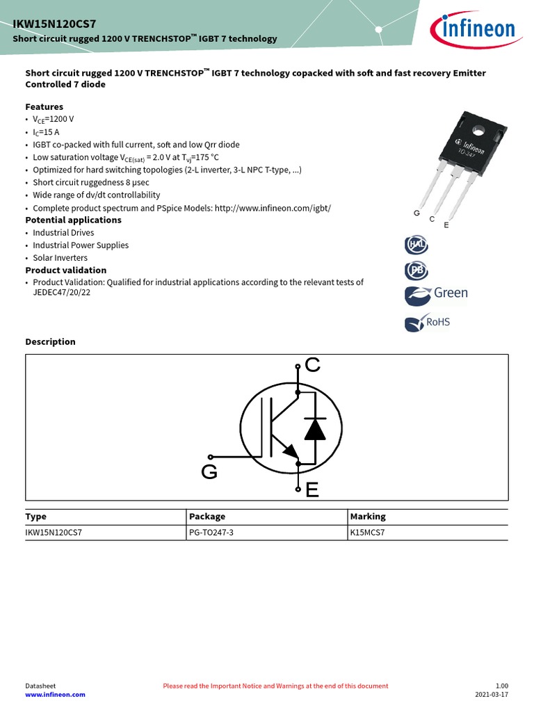 Infineon IKW15N120CS7 DataSheet v01 00 en | PDF