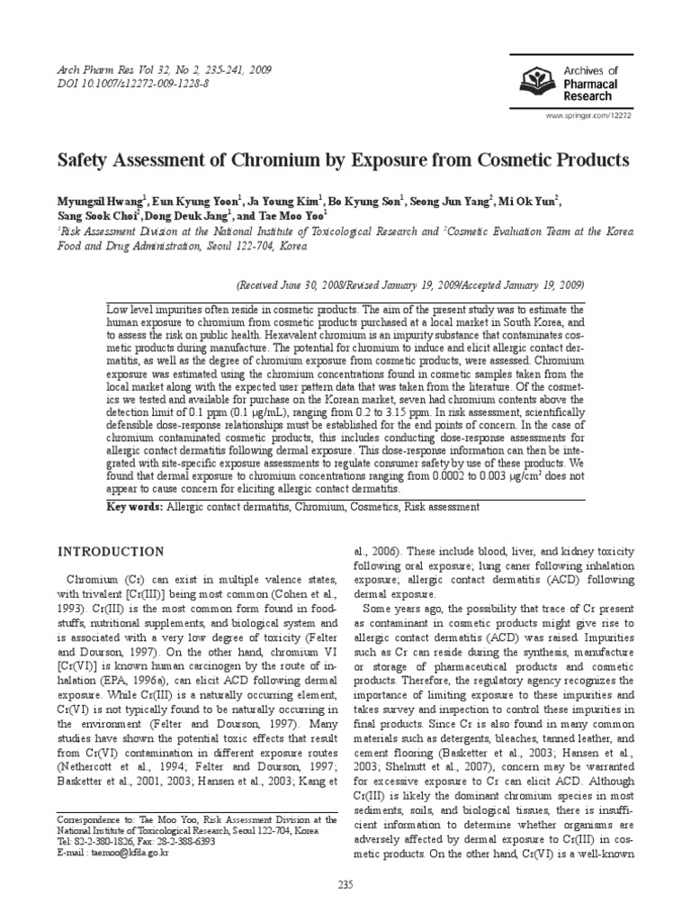 Safety Assessment of Chromium by Exposure From Cosmetic Products | PDF ...