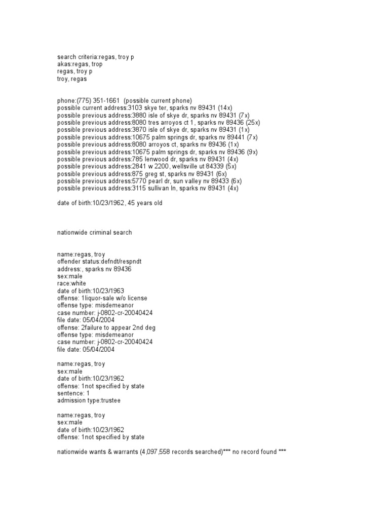 Troy Regas | PDF | Criminal Record | Employment
