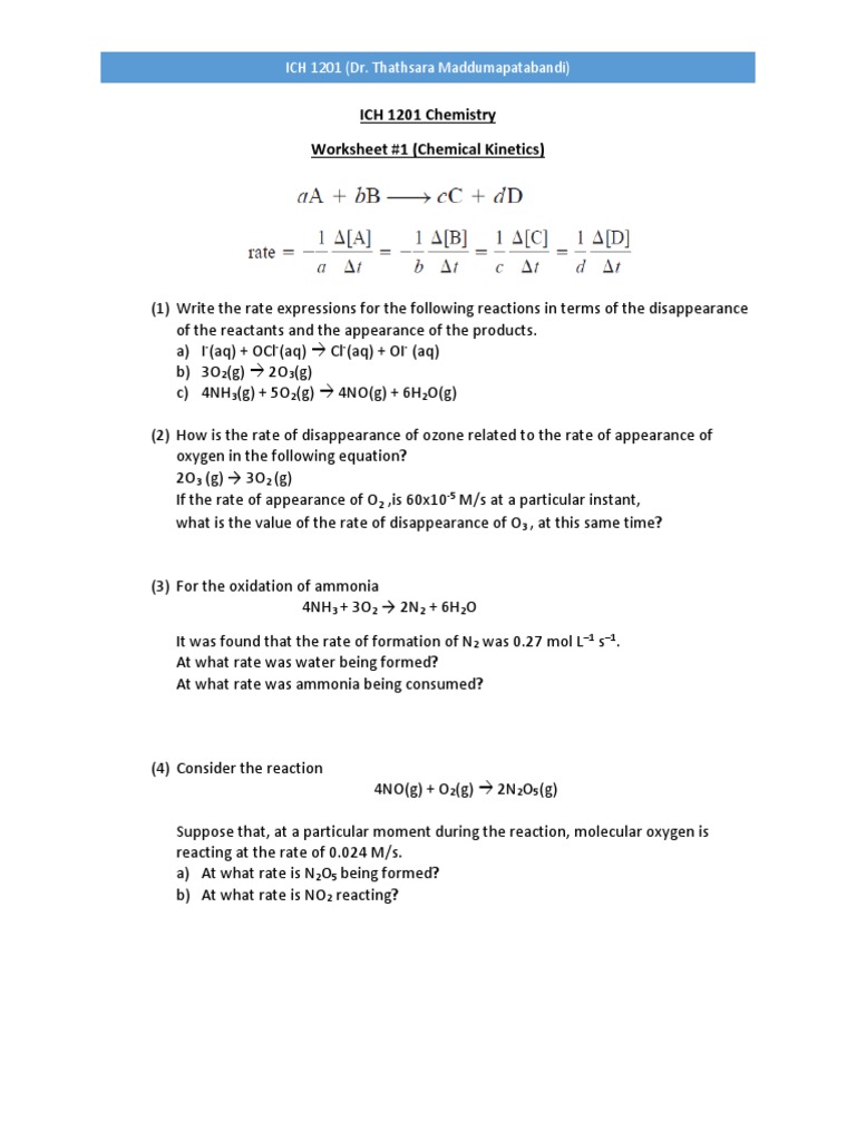 Worksheet 1 - Chemical Kinetics | PDF