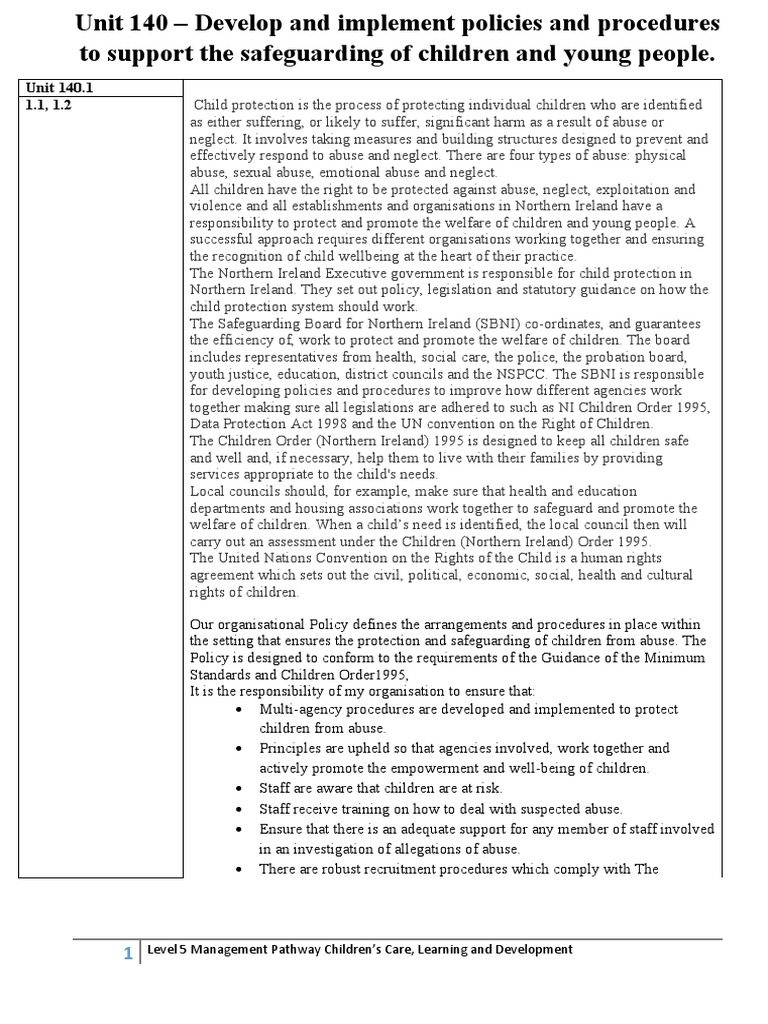 Unit 140 - Develop and Implement Policies and Procedures To Support The ...