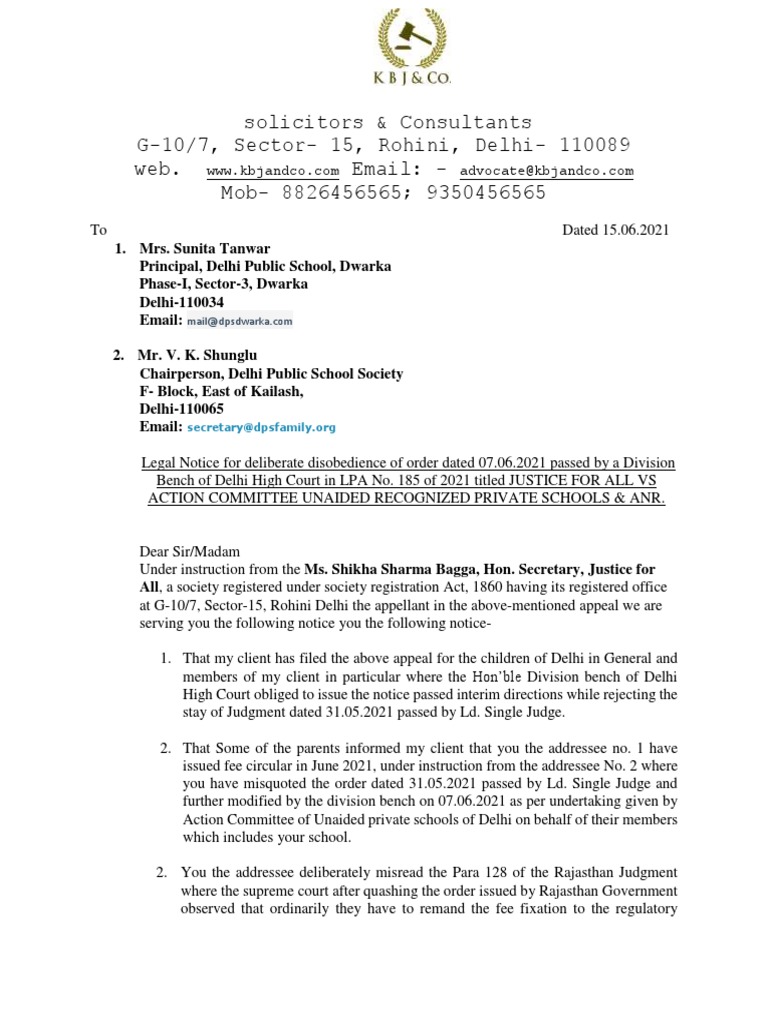 Legal Notice DPS Dwarka | Download Free PDF | Common Law | Political Law