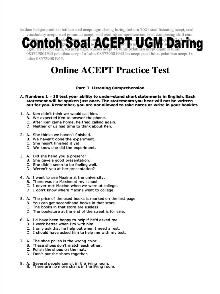 PDF Latihan Soal Acept Ugm 1 - Compress | PDF | Oceans | Virus