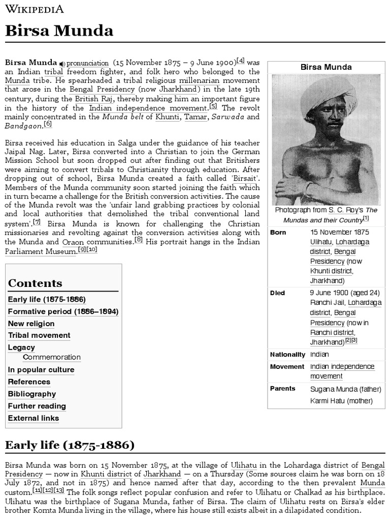 Birsa Munda - Wikipedia | PDF