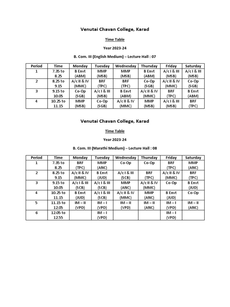B. Com 3 Timetable | PDF | Technology & Engineering