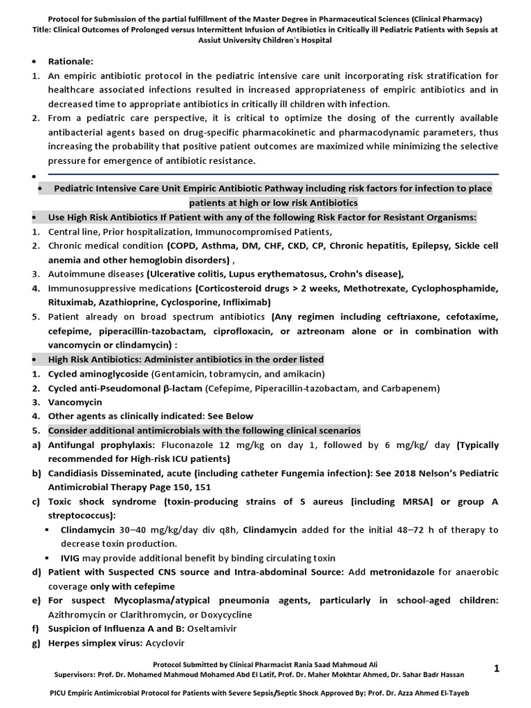 PICU Protocol | PDF | Intravenous Therapy | Sepsis