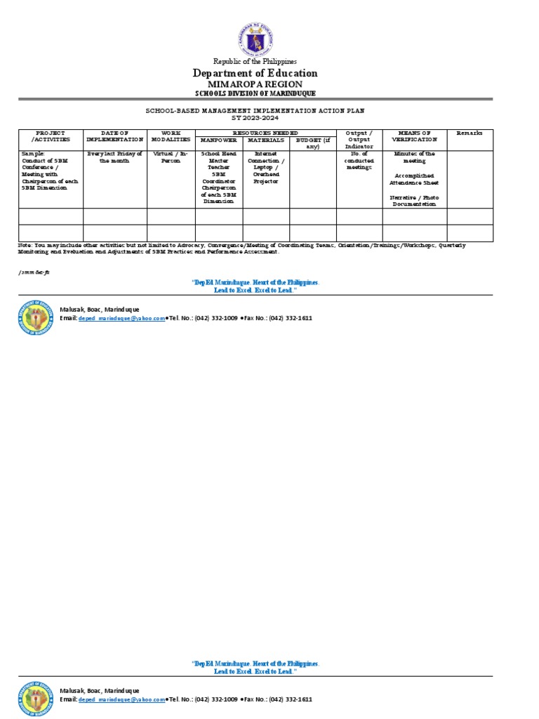 2023 SBM Action Plan | PDF | Computing