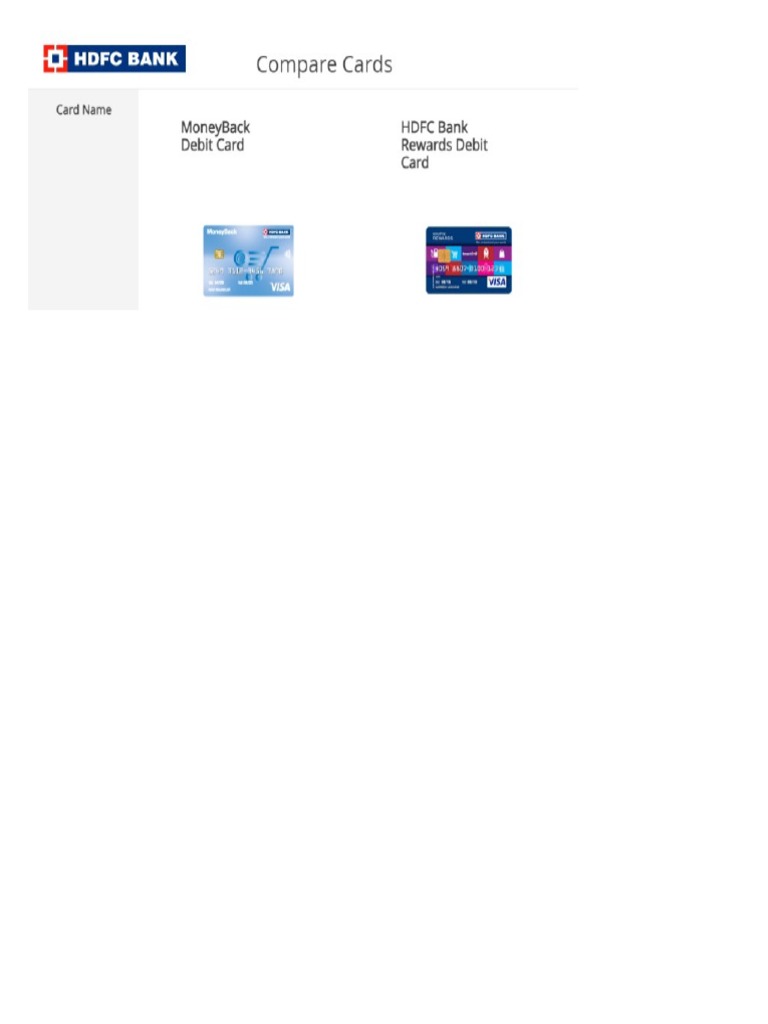 MoneyBack Debit Card Vs HDFC Bank Rewards Debit Card | PDF