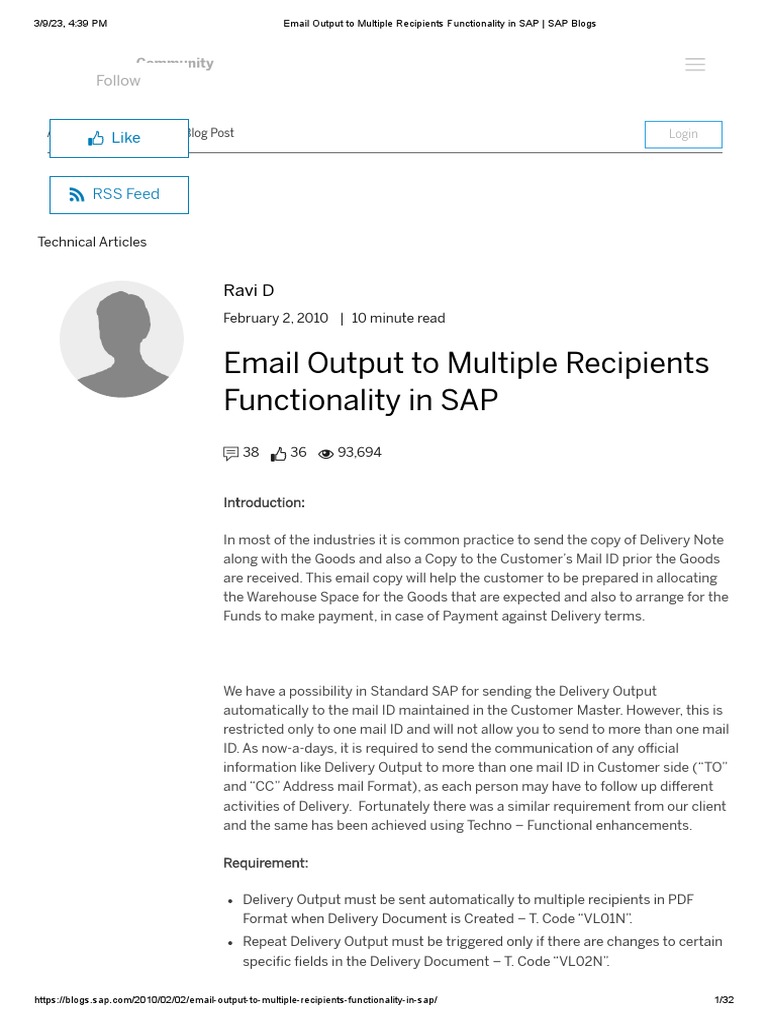 SAP Email Output to Multiple Recipients | PDF | Mail | Communication