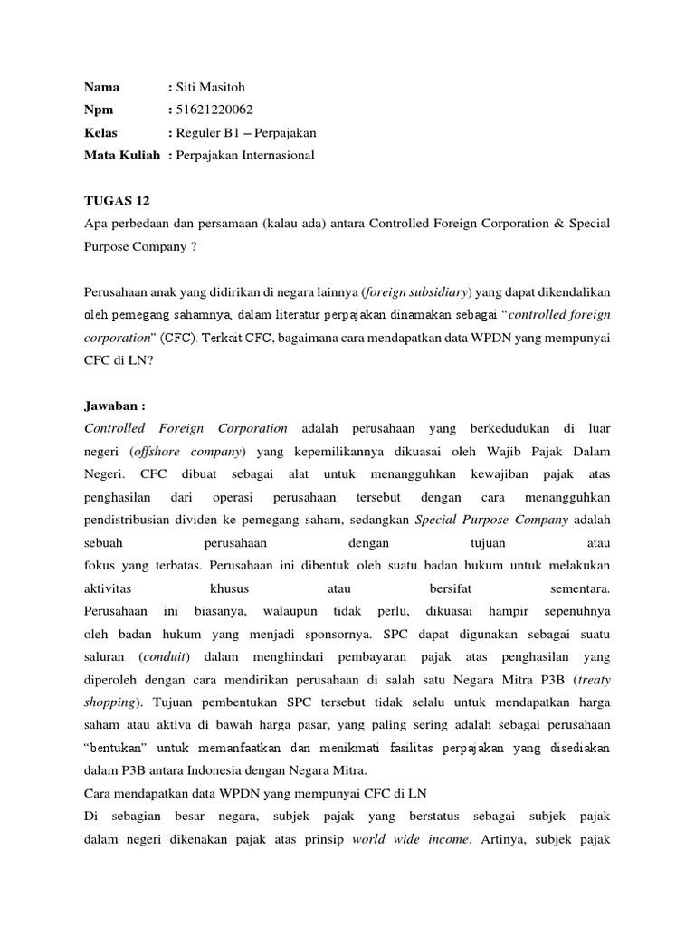 Perbedaan CFC dan SPC dalam Perpajakan | PDF