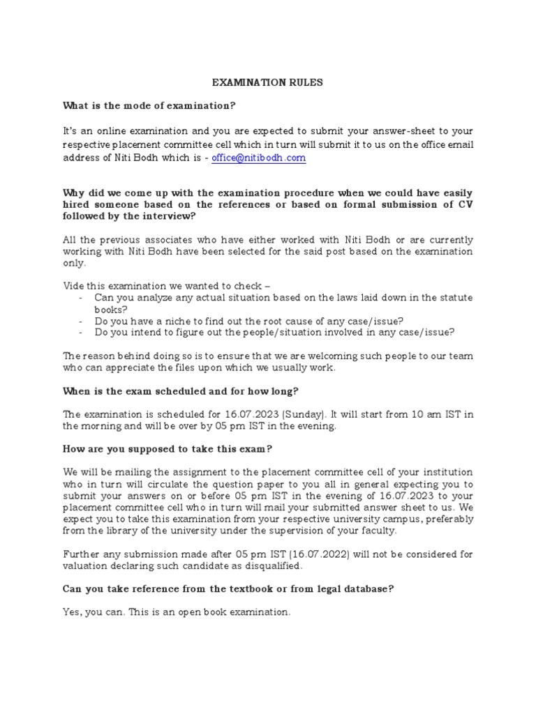 Examination Rules - Niti Bodh | PDF
