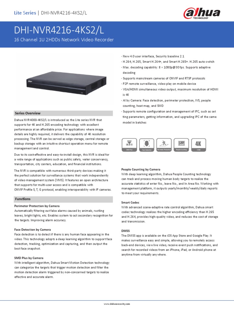 Dahua 16CH NVR Data Sheet | PDF | Hdmi | Computing Dahua 16CH NVR Data Sheet | PDF | Hdmi | Computing