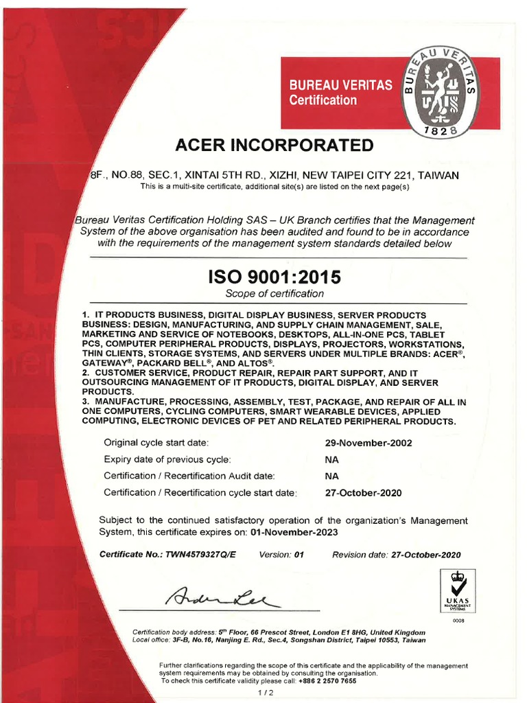 ACER-ISO 9001 Certificate | PDF