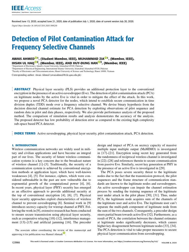 IEEE Access-Detection of Pilot Contamination Attack For | PDF | Principal Component Analysis ...