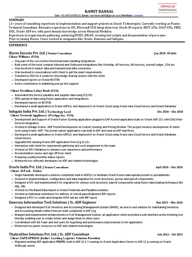 Ramit Bansal Oracle Cloud Technical | PDF | Oracle Corporation | Cloud Computing