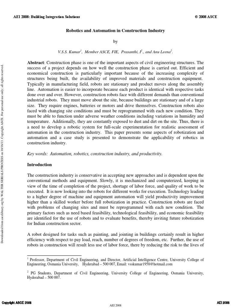 Robotics and Automation in Construction Industry | PDF | Automation ...