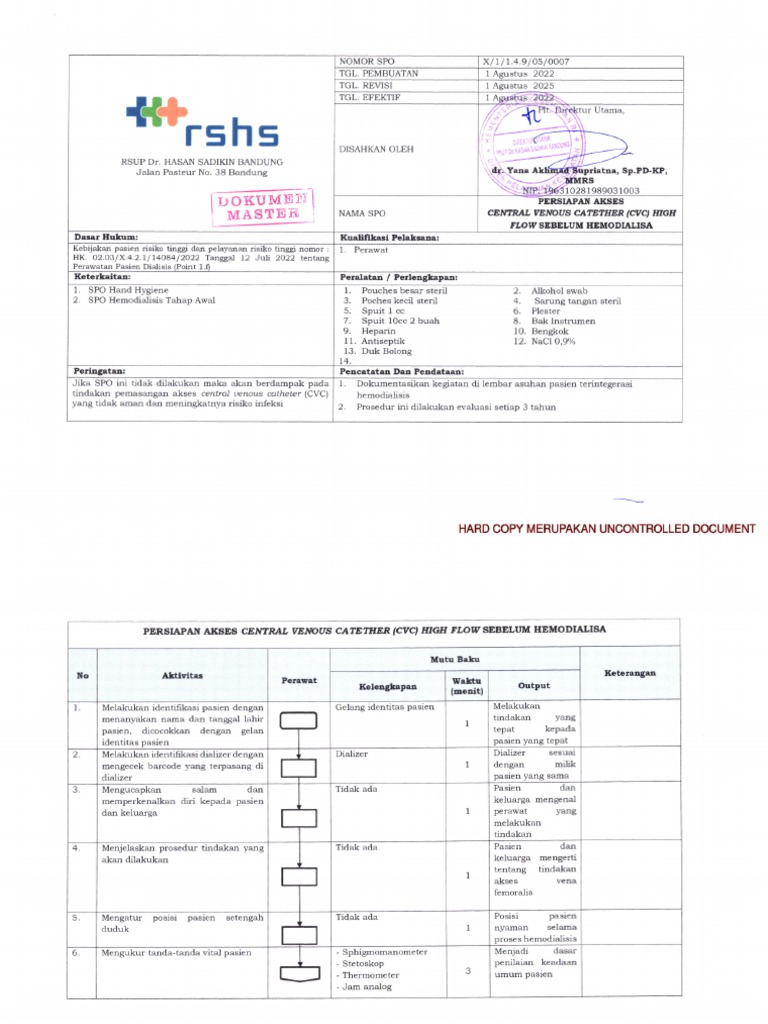 Sop Persiapan Akses Central Venous Catether (CVC) High Flow Sebelum ...