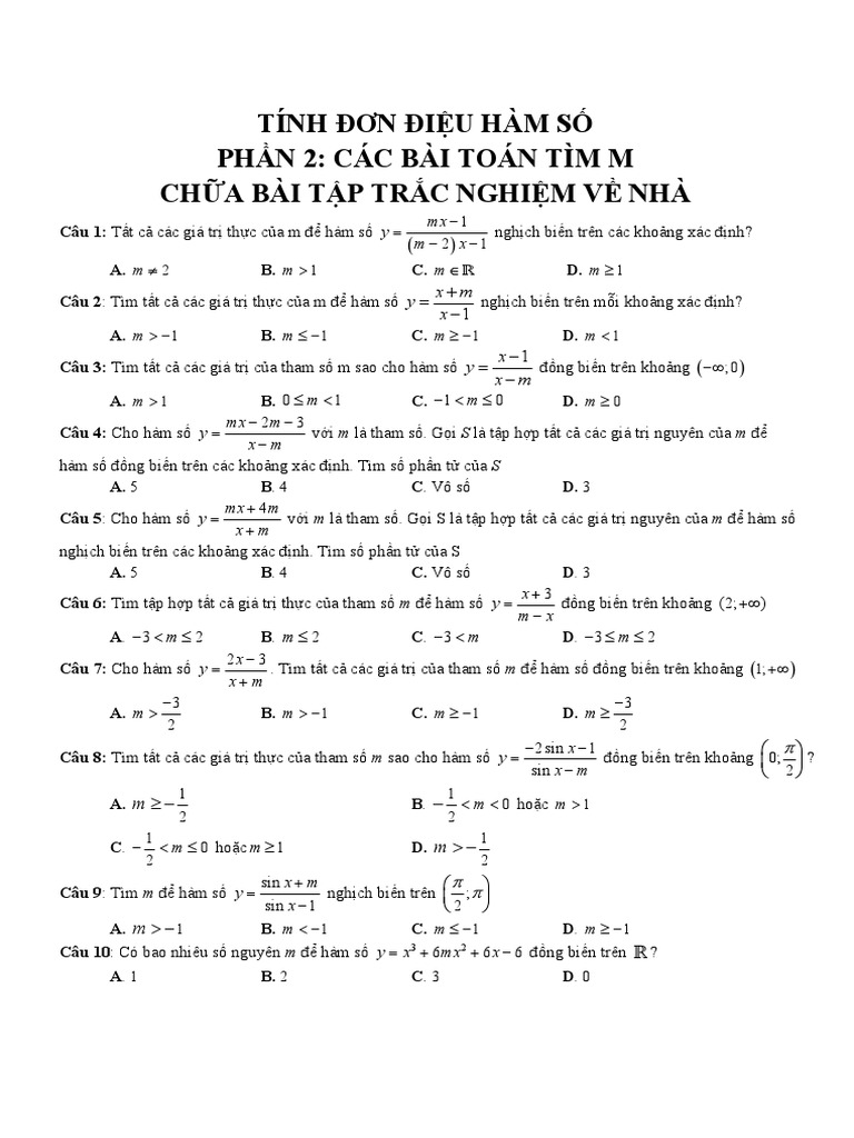 BTVN - Biện Luận Tham Số m (Buổi 1) | PDF