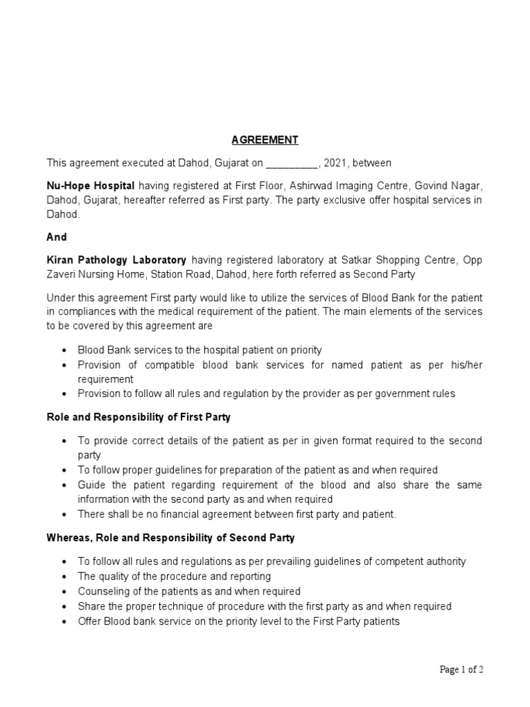 Aggrement Blood Bank | PDF | Hospital | Patient