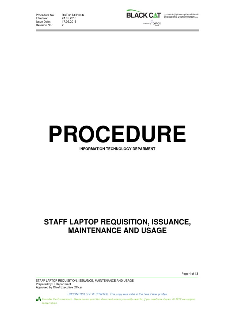 BCEC-IT-CP-006-Rev.2-Staff Laptop Requisition, Issuance, Maintenance ...
