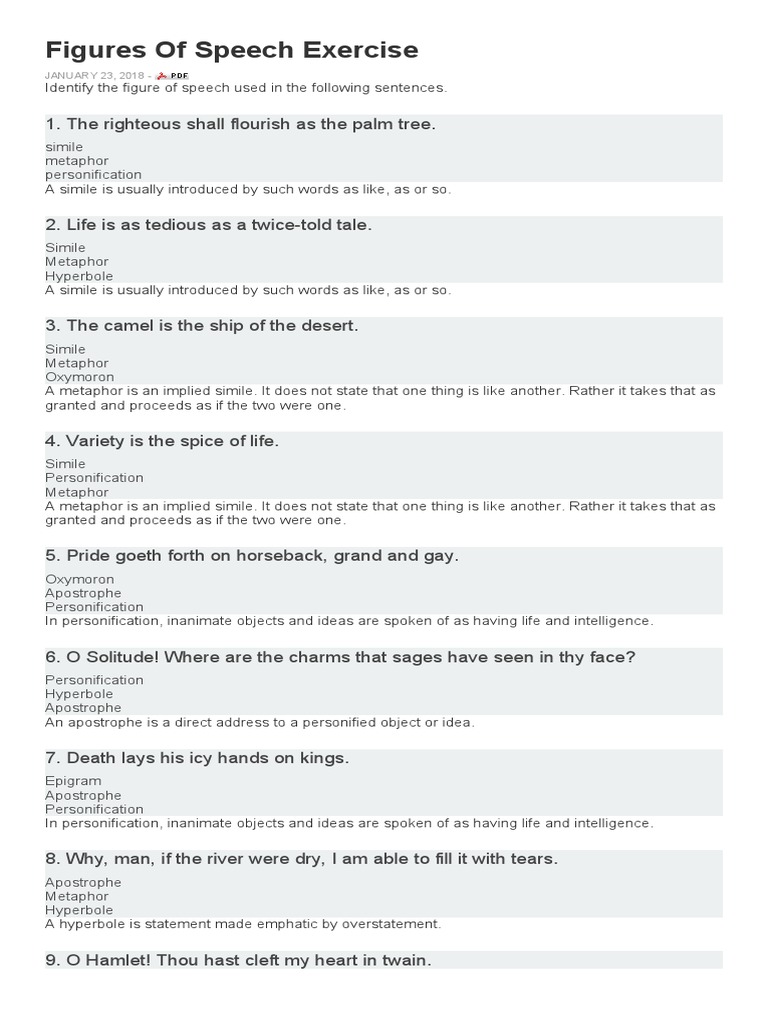 Figures of Speech Exercise | PDF