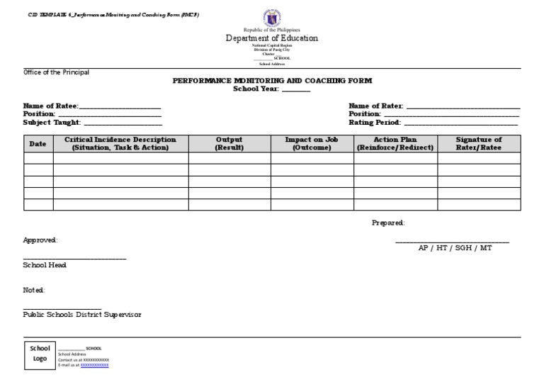 Cid Template 6 - Performance Monitring and Coaching Form PMCF 1 | PDF