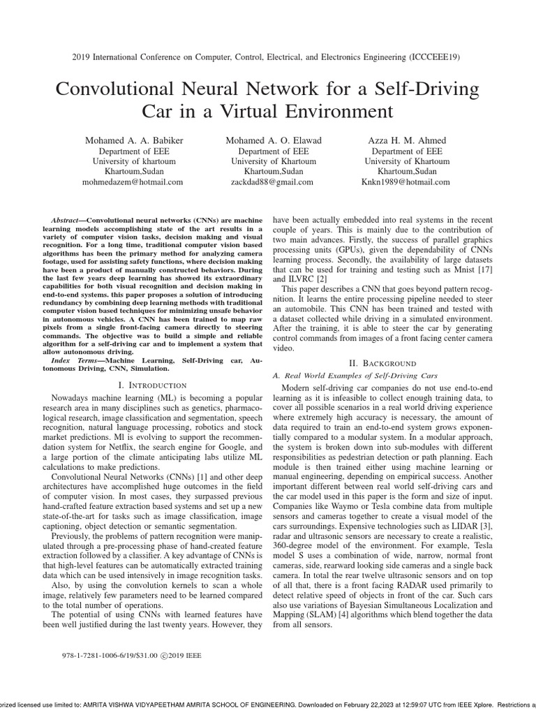 Convolutional Neural Network For A Self-Driving Car in A Virtual ...