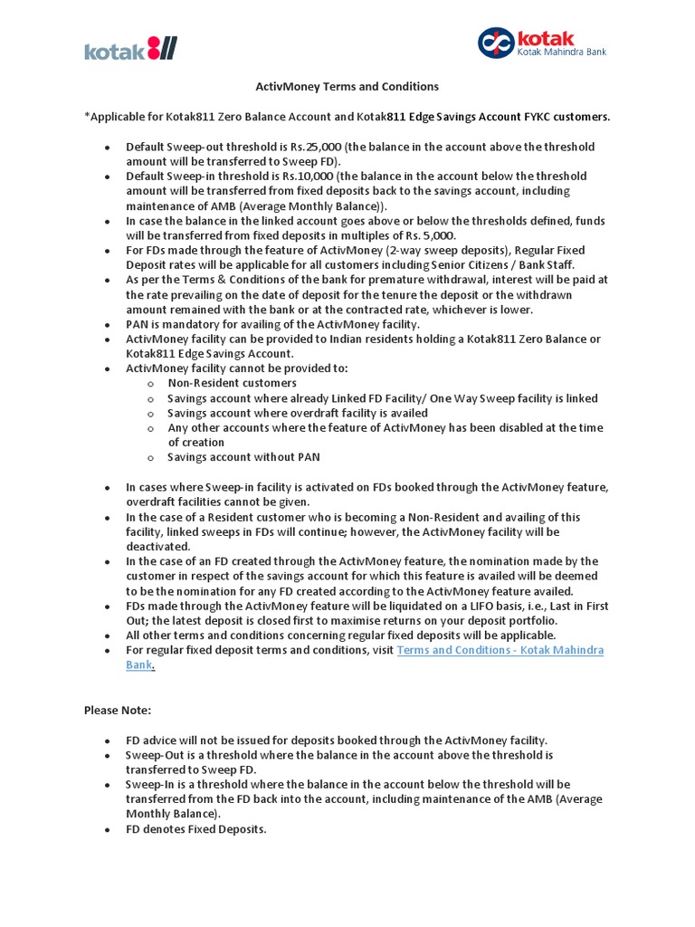 Activ Money Savings Account Terms and Condition D6e64cdc01 | PDF