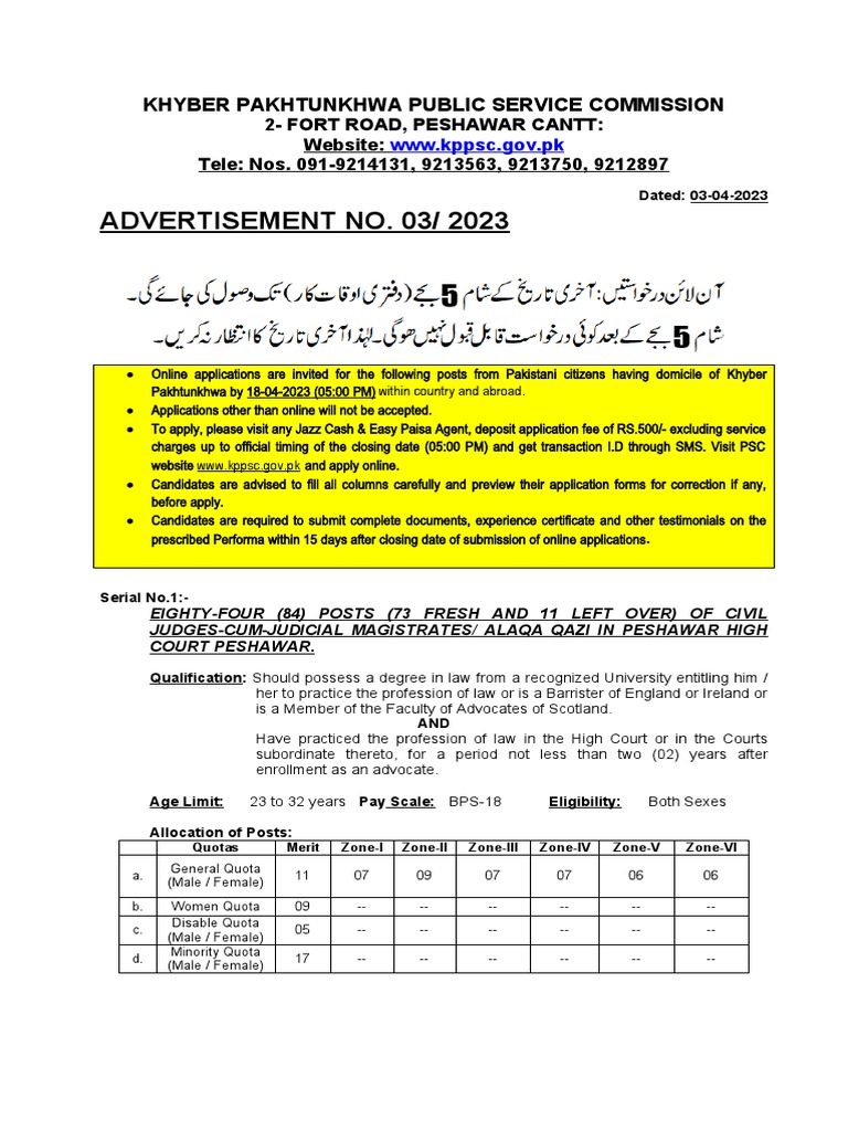 Civil Judge Advertisement No 03 2023 | PDF