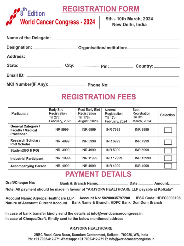 World Cancer Congress 2024 Registration Form | PDF