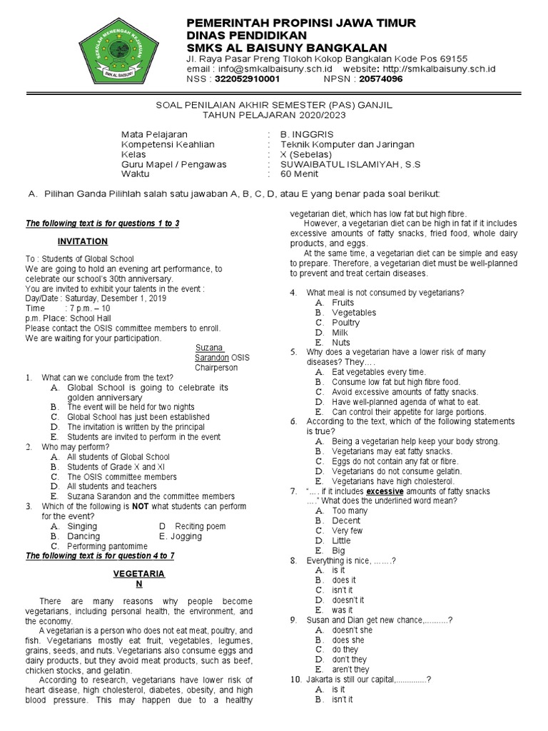 Soal Penilaian Akhir Semester | PDF