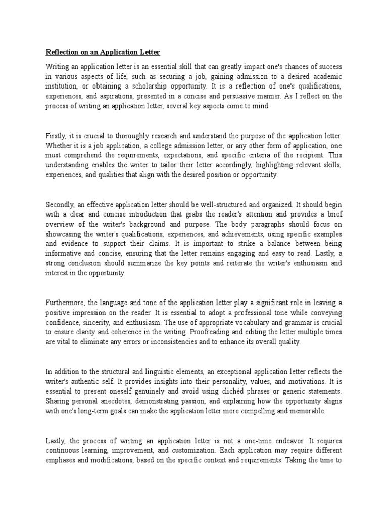 Reflection On An Application Letter | PDF